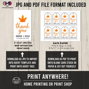 Editable Fall Leaves Favor Tags | Classic Look Thank You Tags | Text ...