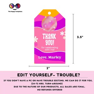 Disco Ball Birthday Thank You Tag | Groovy Birthday Party Tag Template ...