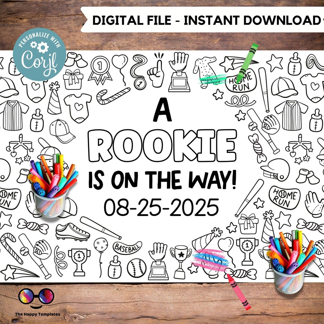 A Rookie is on the Way XL Coloring Table Runner | Editable Baseball ...