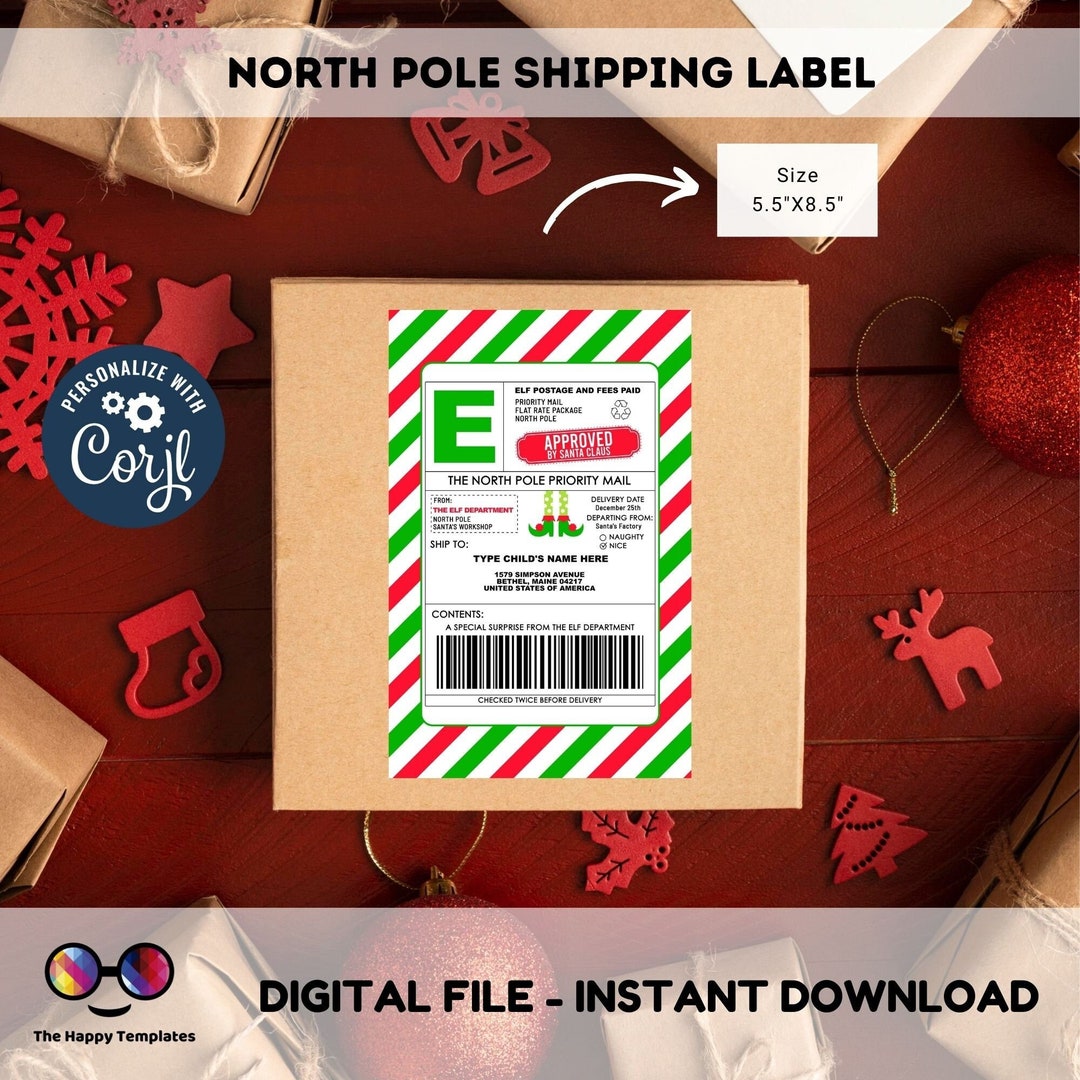 EDITABLE North Pole Shipping Label | Elf Shipping Label | Official ...
