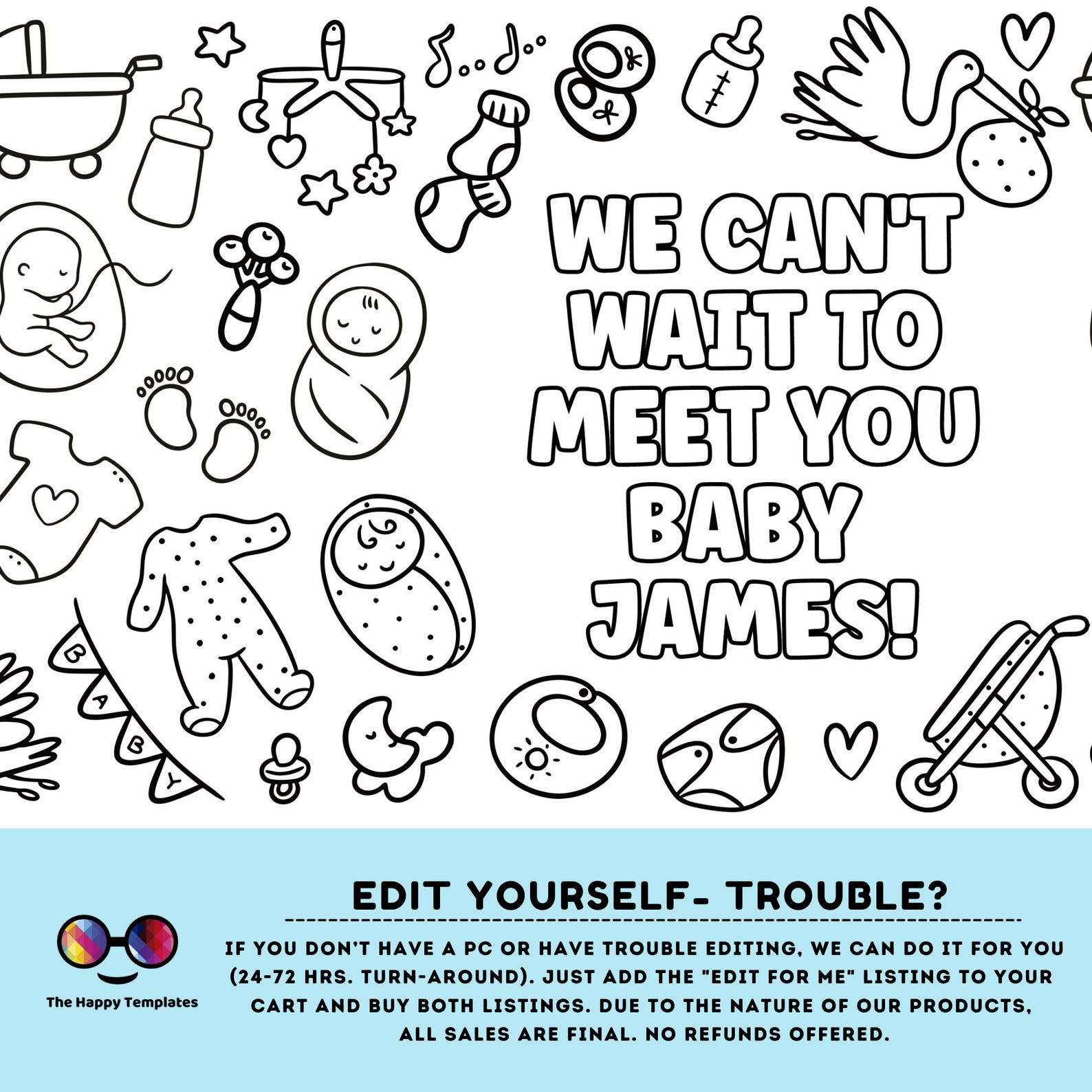 Editable XL Baby Shower Coloring Page Table Runner Coloring - Etsy Canada