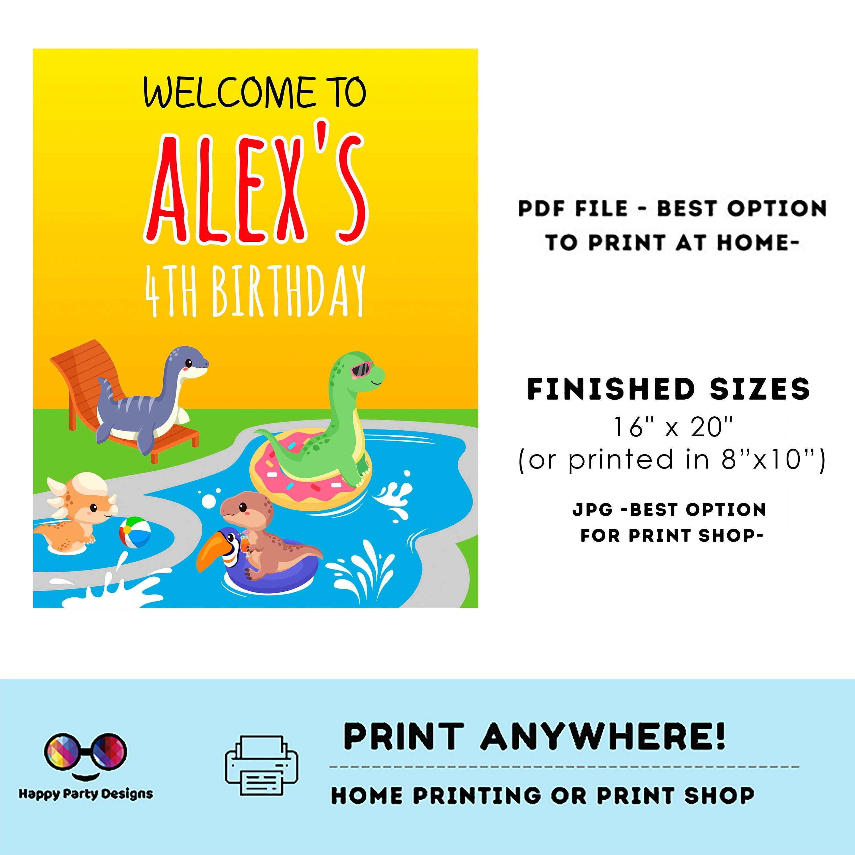 Editable Dinosaur Pool Party Welcome Sign | Dinosaur Birthday | Girl ...