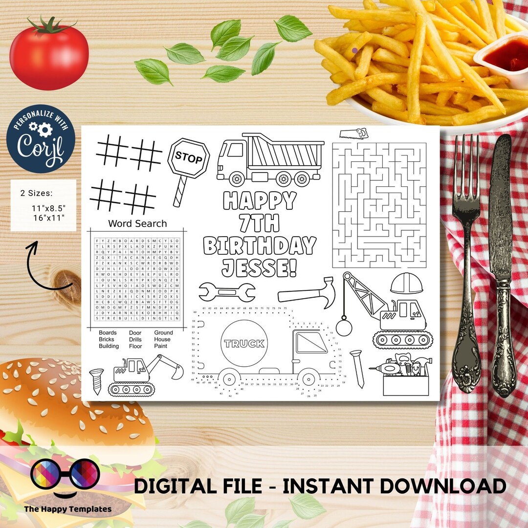 Editable Under Construction Activity Coloring Page | Placemat Coloring ...