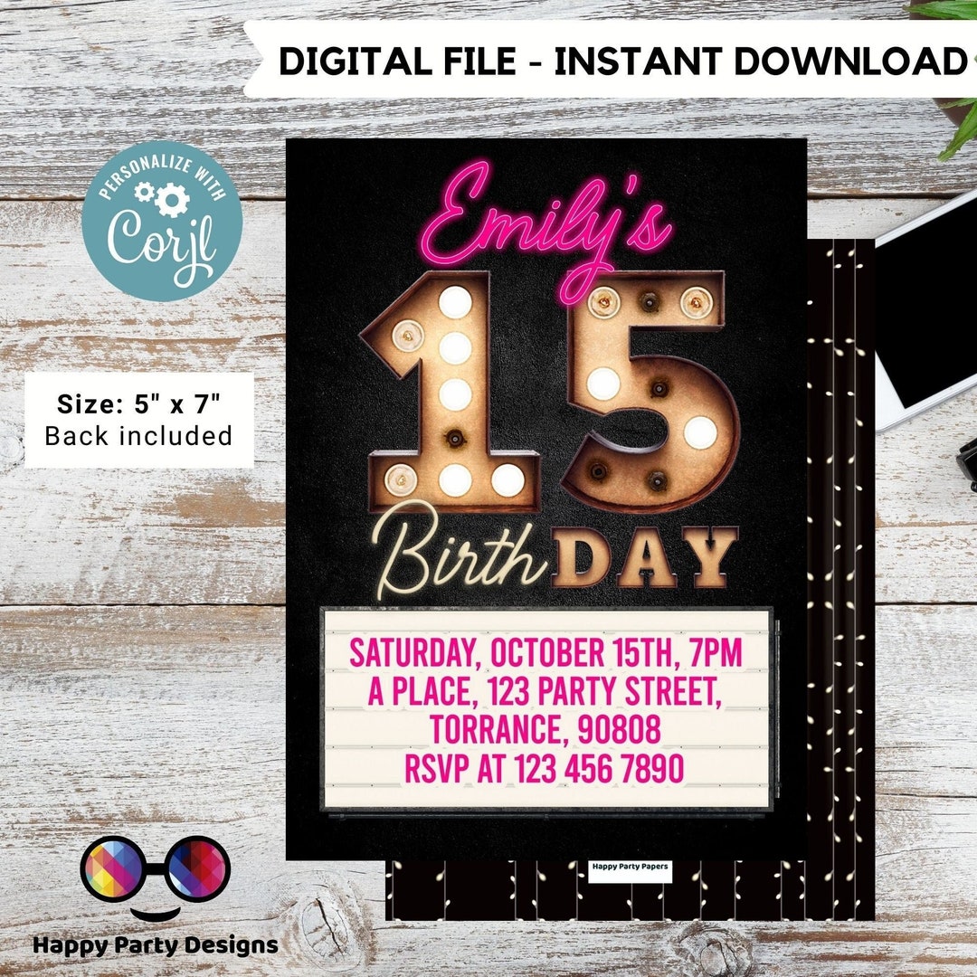 Editable 15th Birthday Invitation Editable Template Party Invitation ...