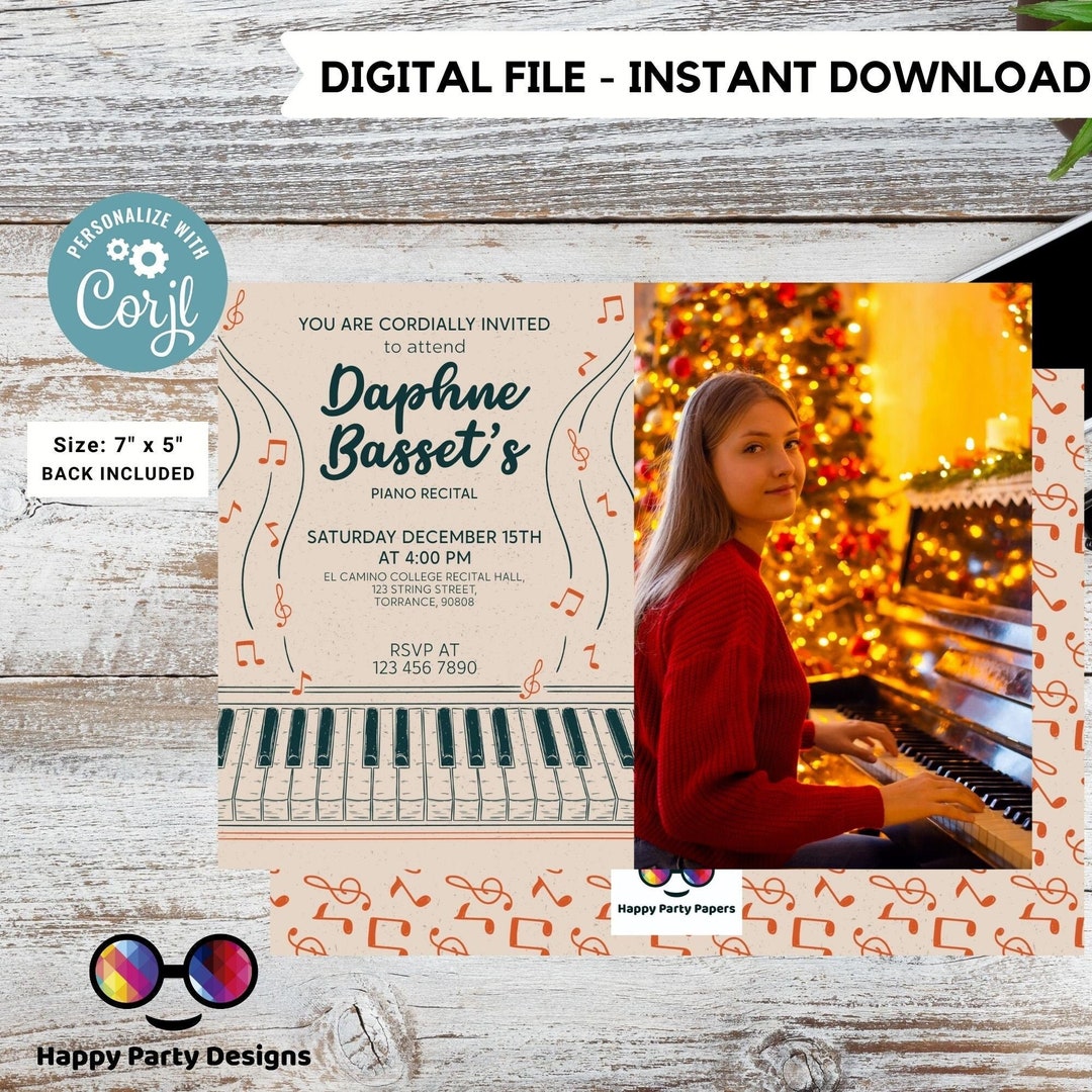 EDITABLE Piano Recital Invitation Template With Photo | Orchestra ...