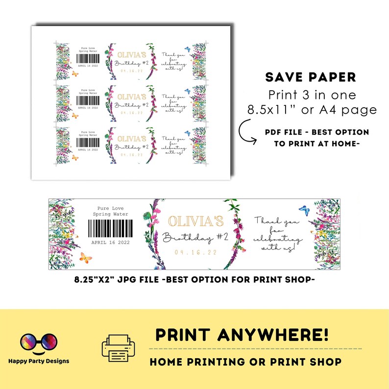 Editable Wildflower Water Bottle Labels Printable Labels - Etsy