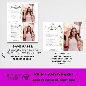 Editable Minimalist Cocktails Bach Invitation With Photo | Bridal Party ...