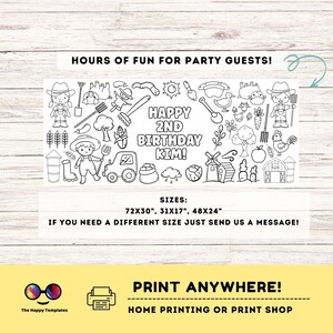 Editable Farm Kids XL Coloring Page | Farm Birthday Table Runner | Any ...