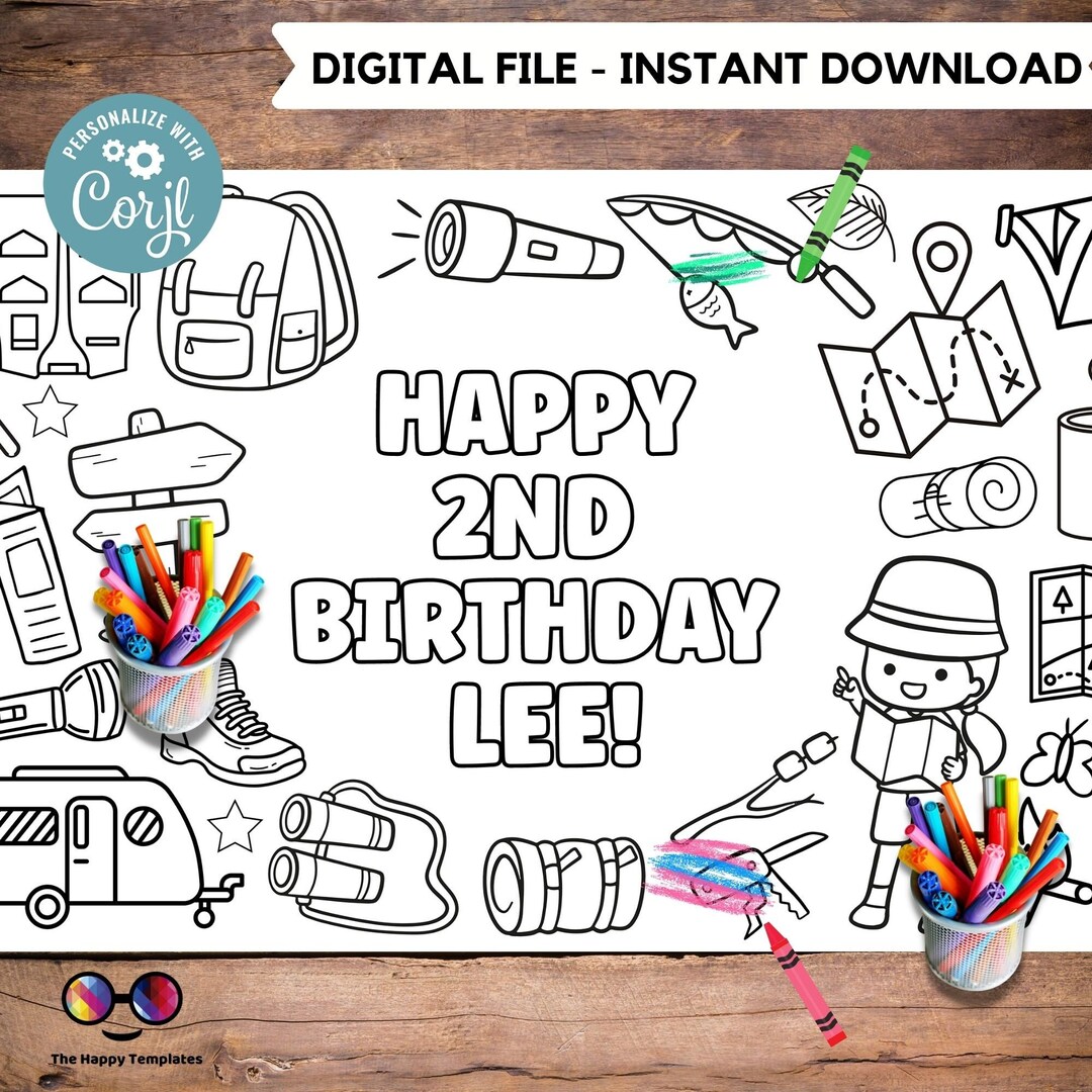 Camping Kids XL Coloring Table Runner | Editable Camping Birthday ...