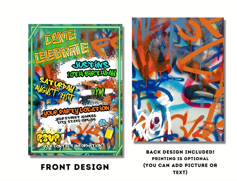 Editable Neon Graffiti Invitation | Digital Graffiti Printable Invite ...