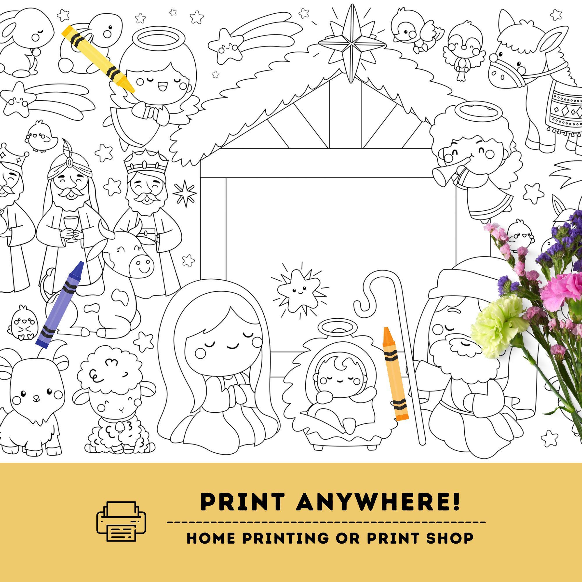 Nativity Scene Coloring Poster | Christmas XL Table Runner | Christmas ...