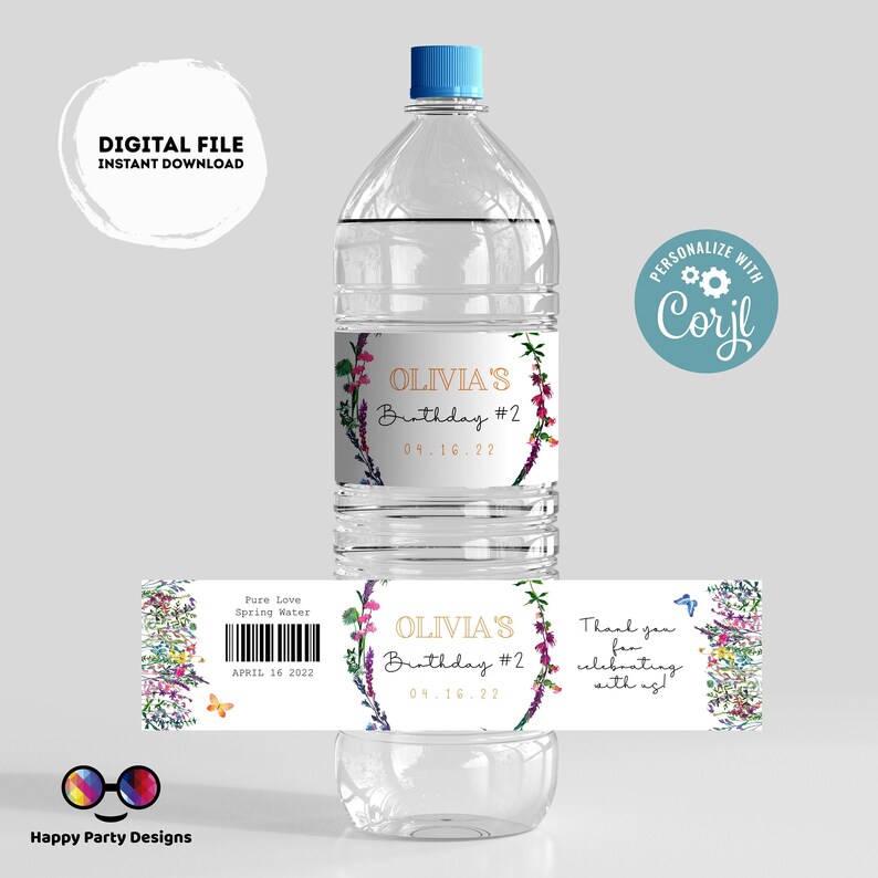 Editable Wildflower Water Bottle Labels Printable Labels - Etsy