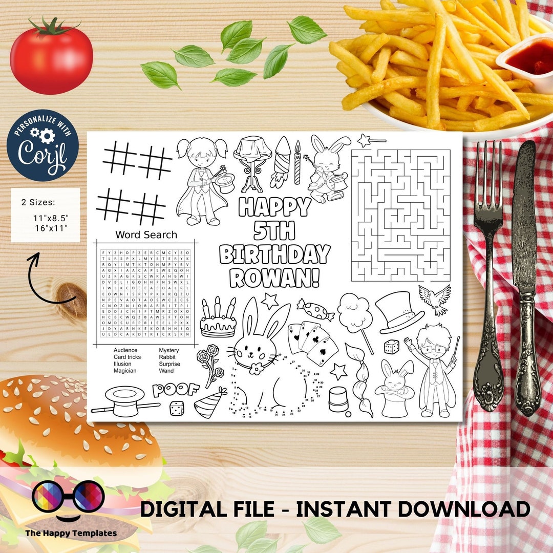 Editable Magic Show Activity Coloring Page | Games | Placemat Coloring ...