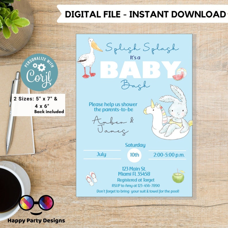 EDITABLE Pool Baby Bash Invitation Pool Party Invitation - Etsy