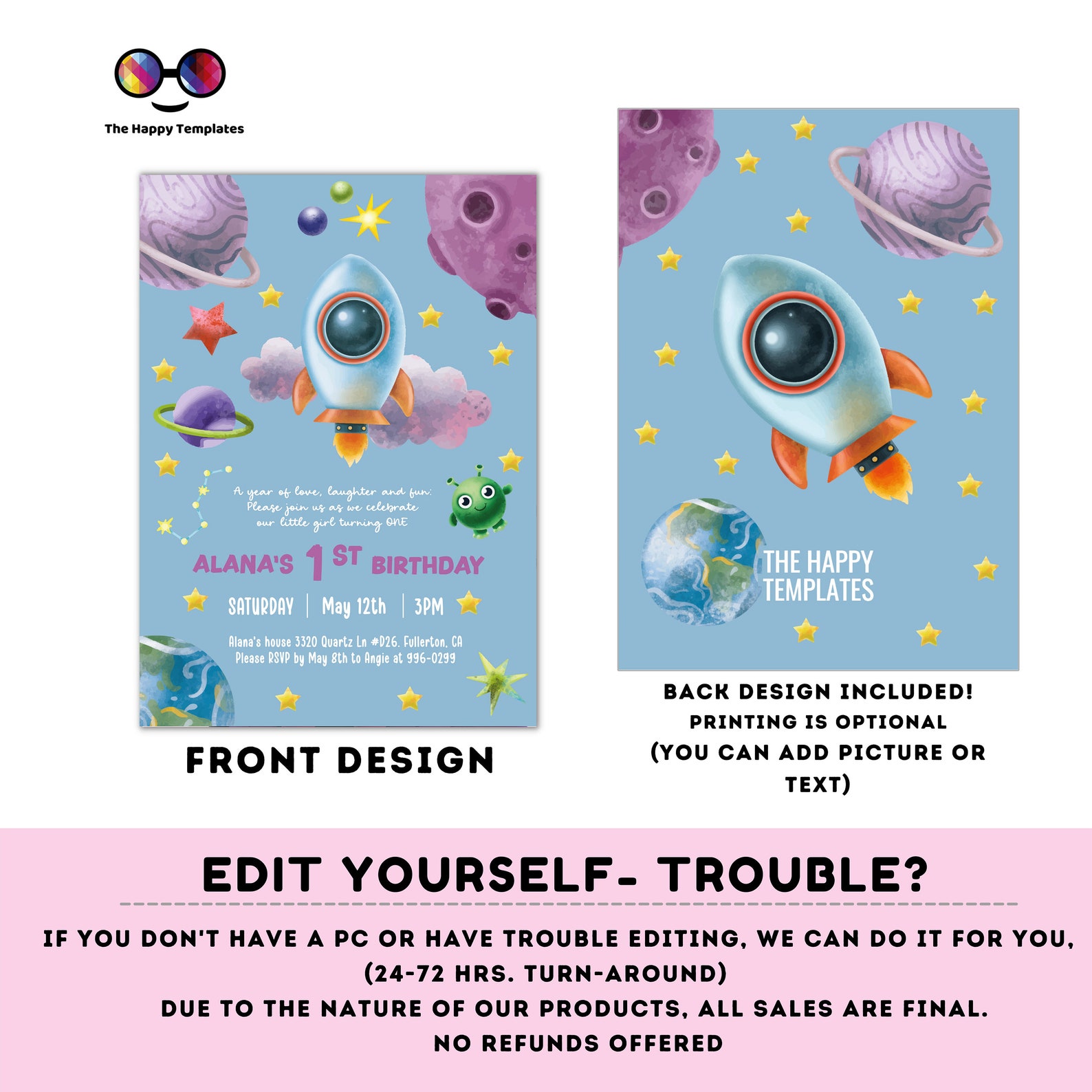 Editable Galaxy Blast off Outer Space Birthday Invitation - Etsy