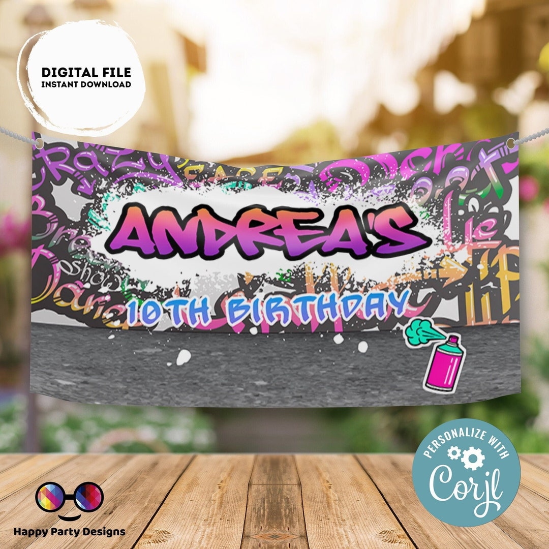 Editable Graffiti Backdrop Banner | Digital Graffiti Printable Pink ...