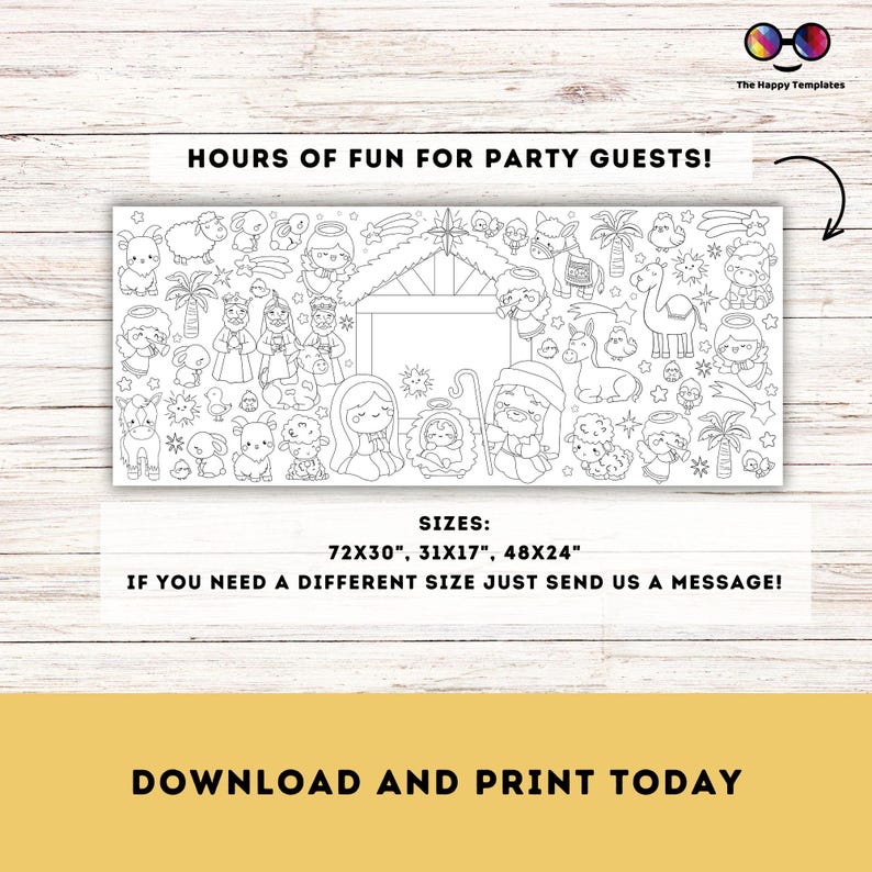 Nativity Scene Coloring Poster | Christmas XL Table Runner | Christmas ...