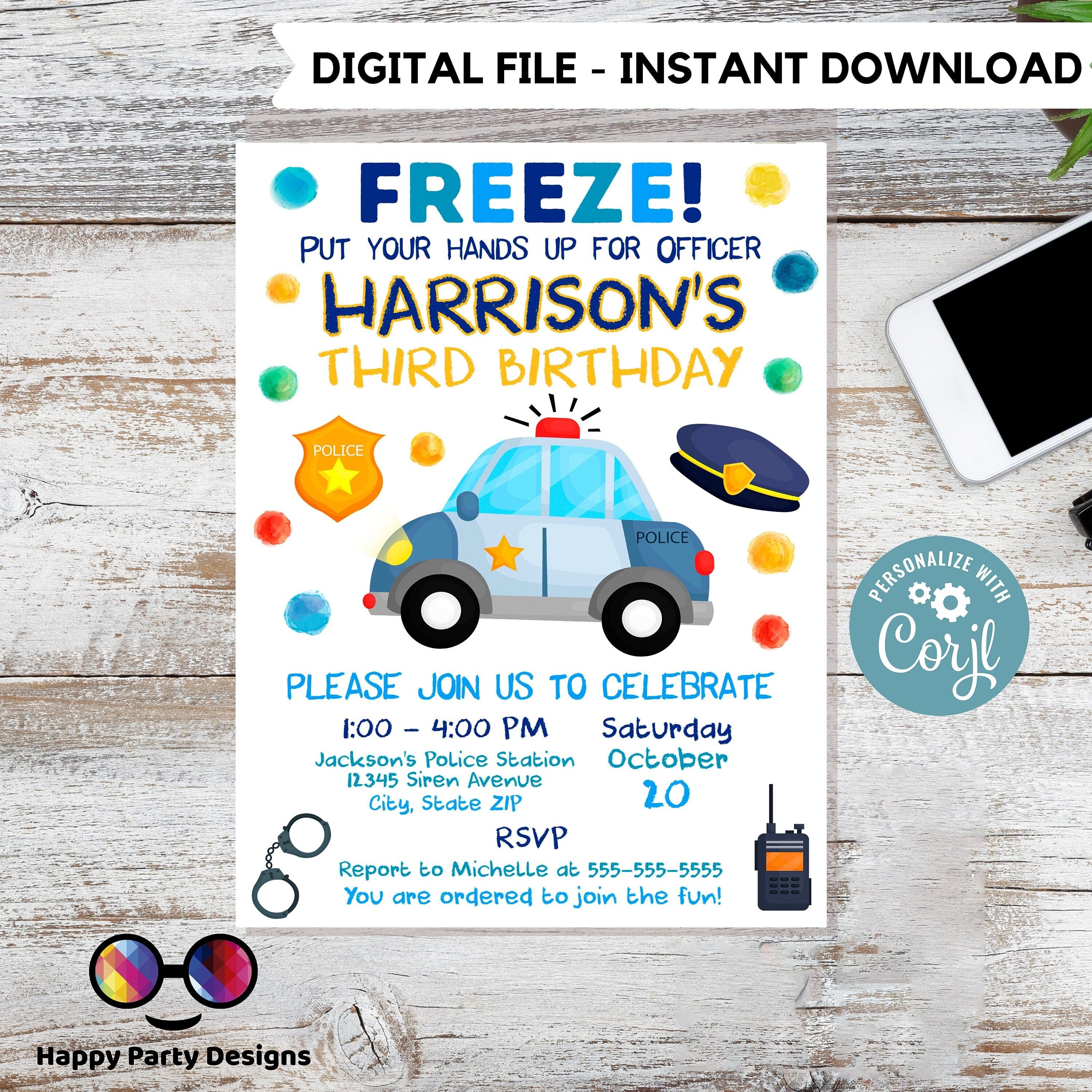 Editable Police Birthday Invitation Template Police Invite - Etsy