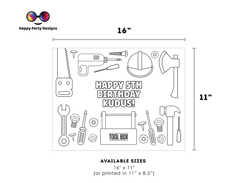 Editable Tools Coloring Page Editable Tools Birthday - Etsy