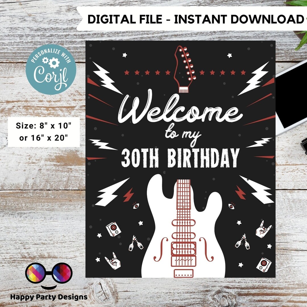 Rock N Roll Birthday Welcome Sign | Lets Rock Birthday Party Welcome ...