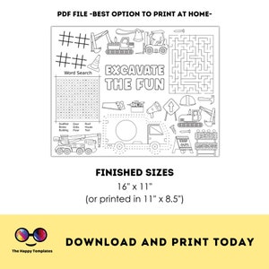 Instant Download Under Construction Activity Coloring Page | Placemat ...