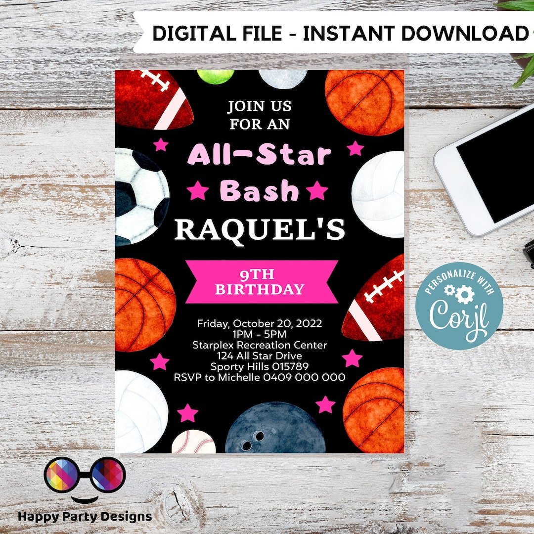 Editable Sports Birthday Invitation | Sports Invitation | Sports Party ...