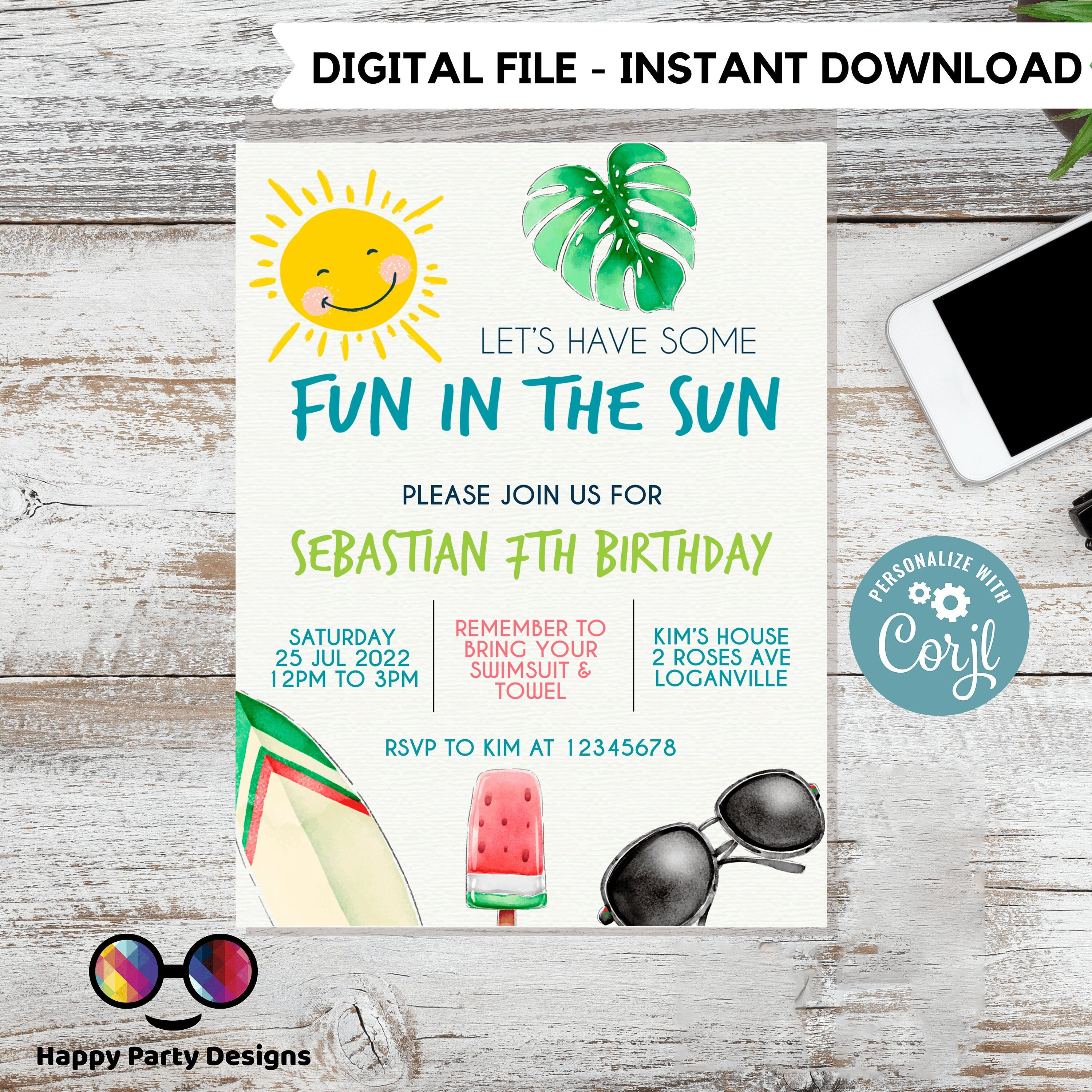 Editable Fun in the Sun Birthday Invitation Template Pool - Etsy