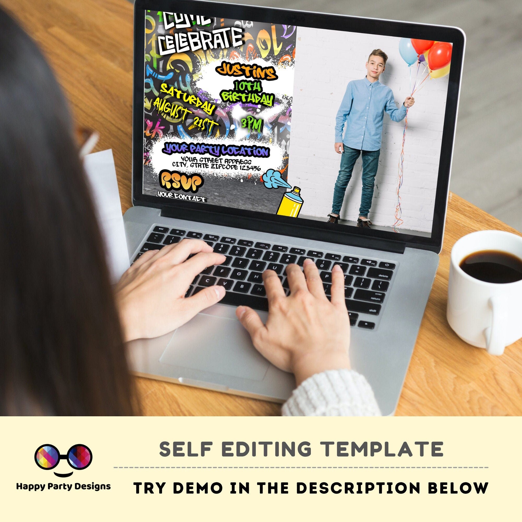 Editable Graffiti Invitation With Photo Digital Graffiti - Etsy