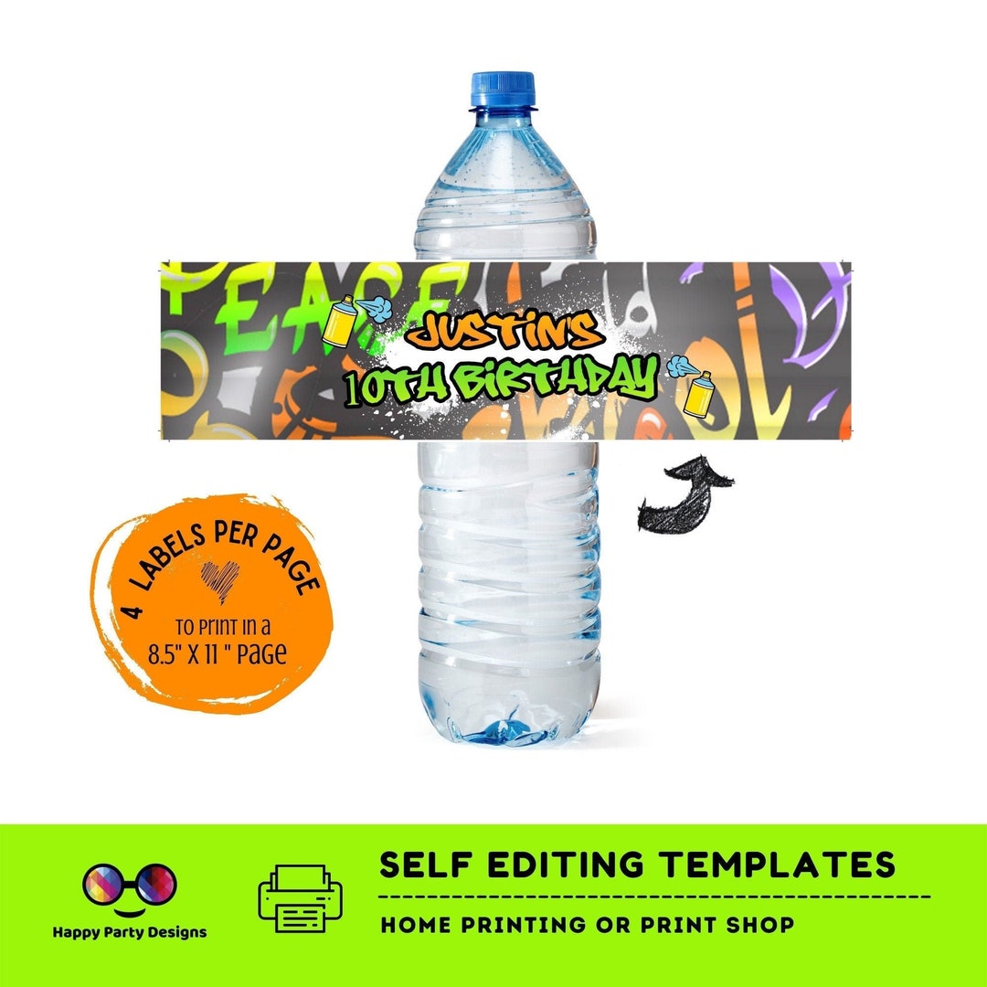 Editable Graffiti Water Bottle Labels | Digital Labels | Printable ...