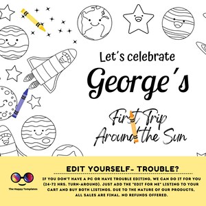 Editable First Trip Around the Sun XL Coloring Page | XL Coloring Page ...