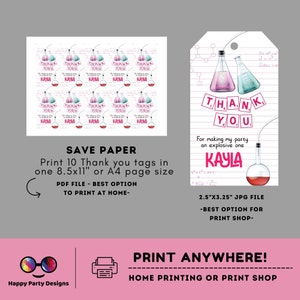 Editable Science Birthday Thank You Gift Tags | Mad Scientist Favor ...