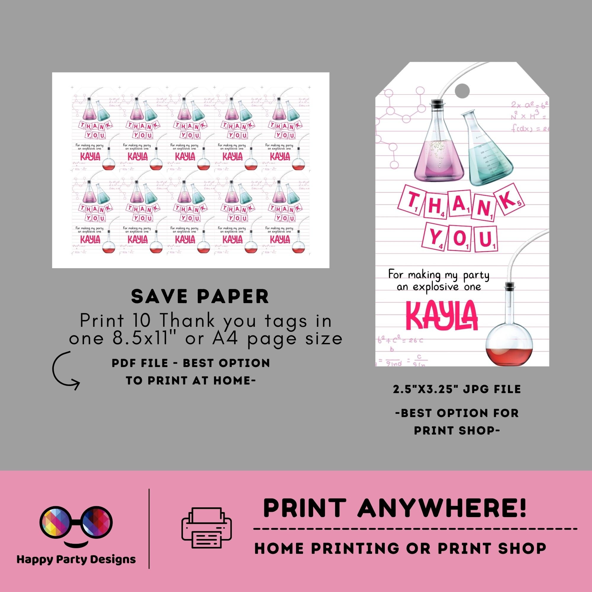 Editable Science Birthday Thank You Gift Tags Mad Scientist - Etsy