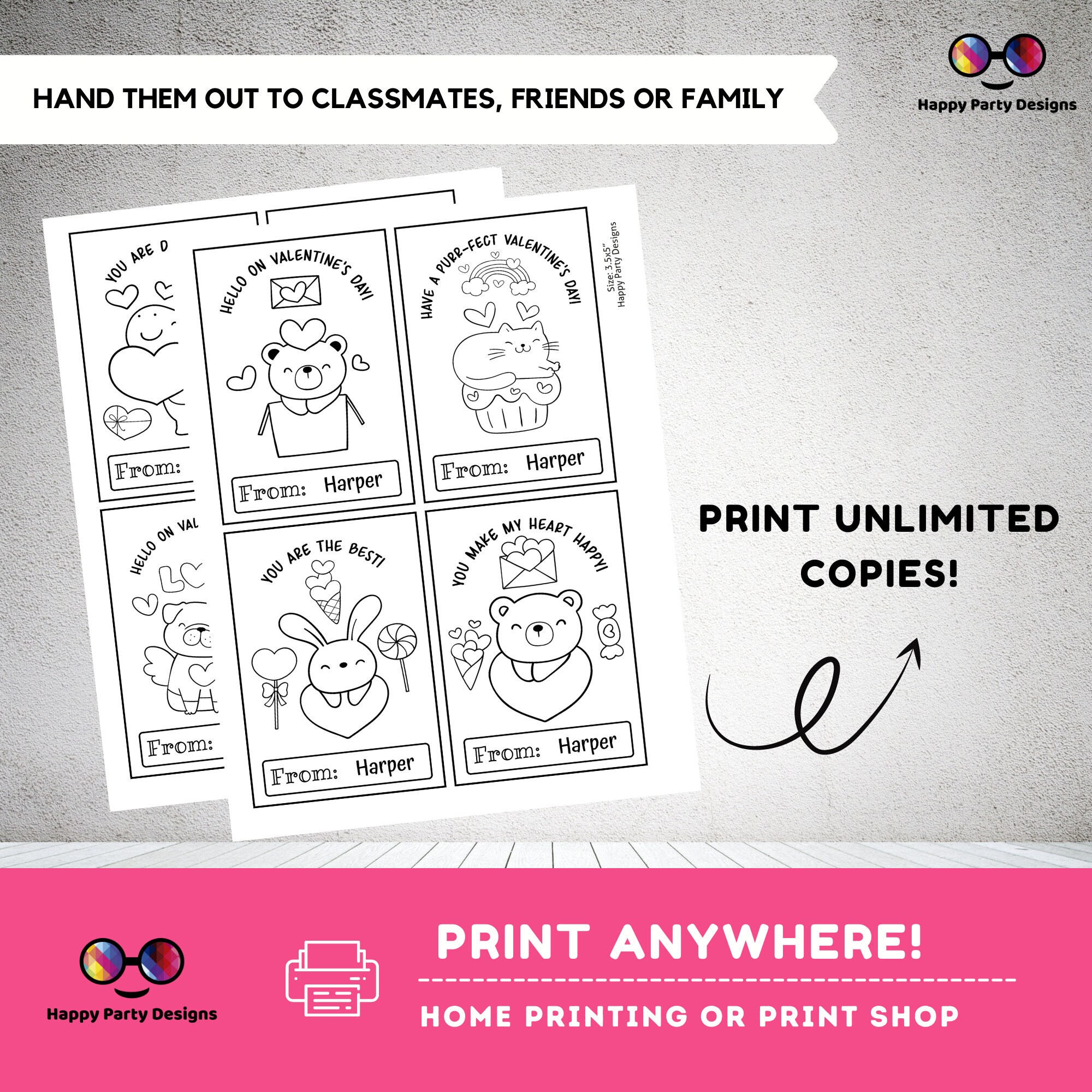 Editable Valentines Printable Coloring Cards Editable Set of 8 - Etsy