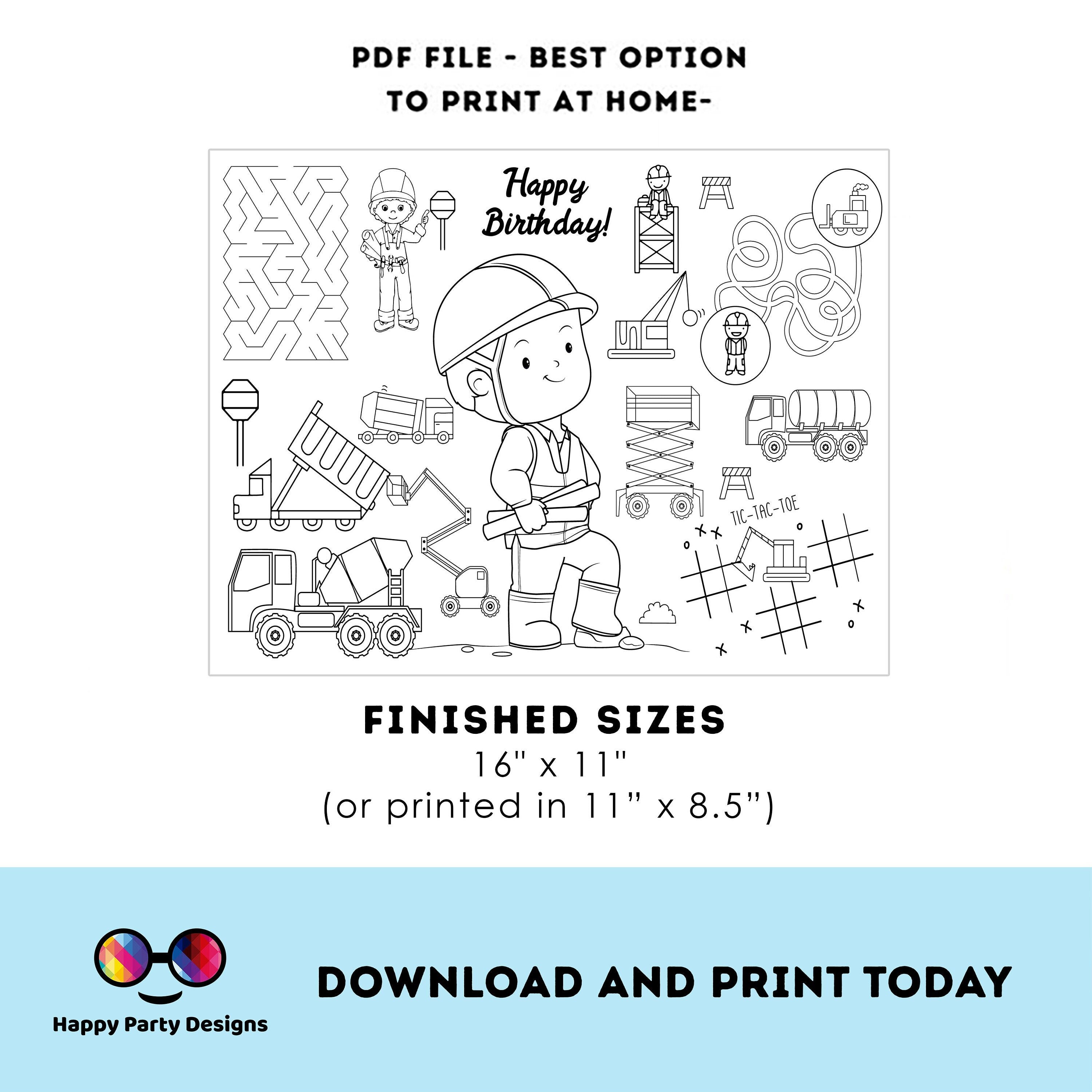 Instant Download Under Construction Coloring Page | Placemat Coloring ...