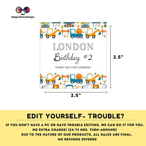 Editable Under Construction Squared Favor Tags | Trucks Favor Tags ...