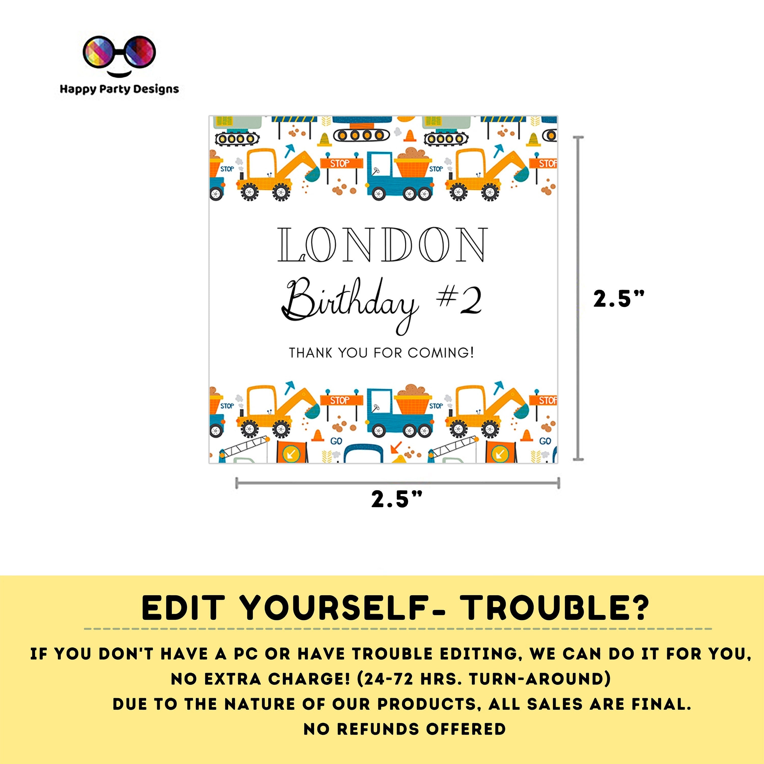 Editable Under Construction Squared Favor Tags | Trucks Favor Tags ...
