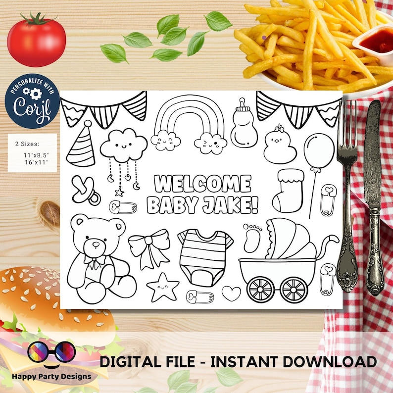 Editable Baby Shower Coloring Page | Placemat Coloring Page | Any Age ...