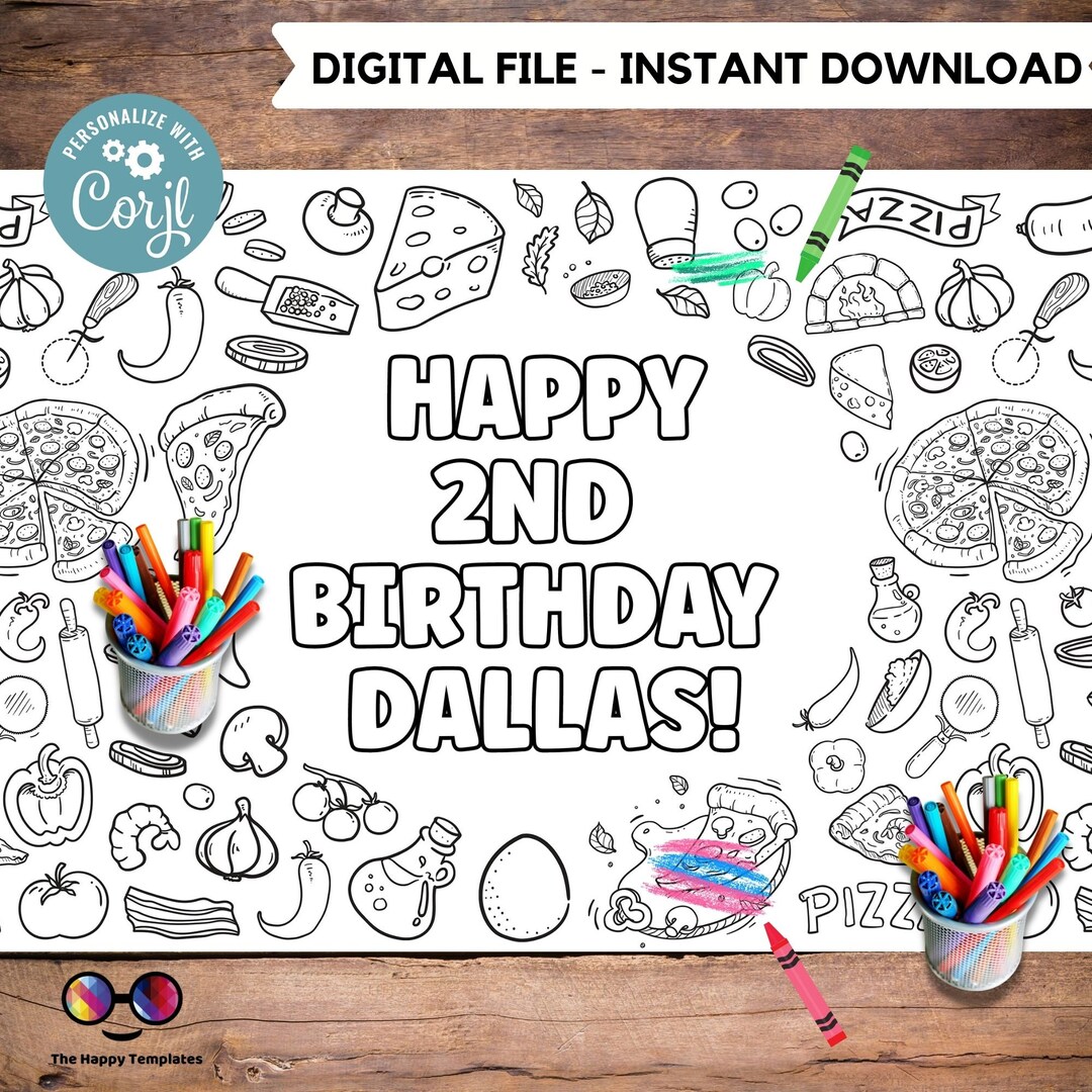 Pizza XL Coloring Page | Editable Pizza Birthday Party Coloring Poster ...