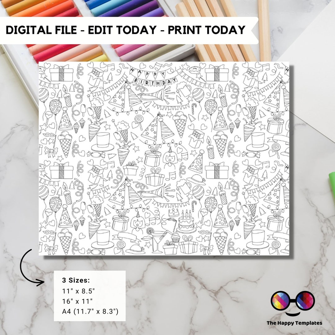 INSTANT DOWNLOAD Happy Birthday Party Coloring Page | Birthday Party ...