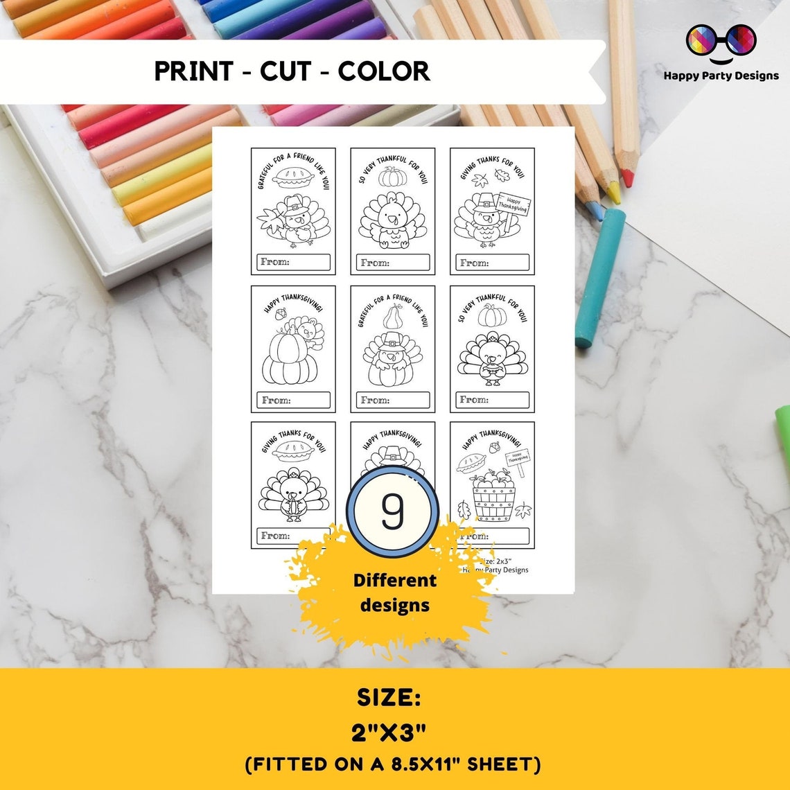 Thanksgiving Printable Coloring Cards INSTANT DOWNLOAD Set of 9 | for ...