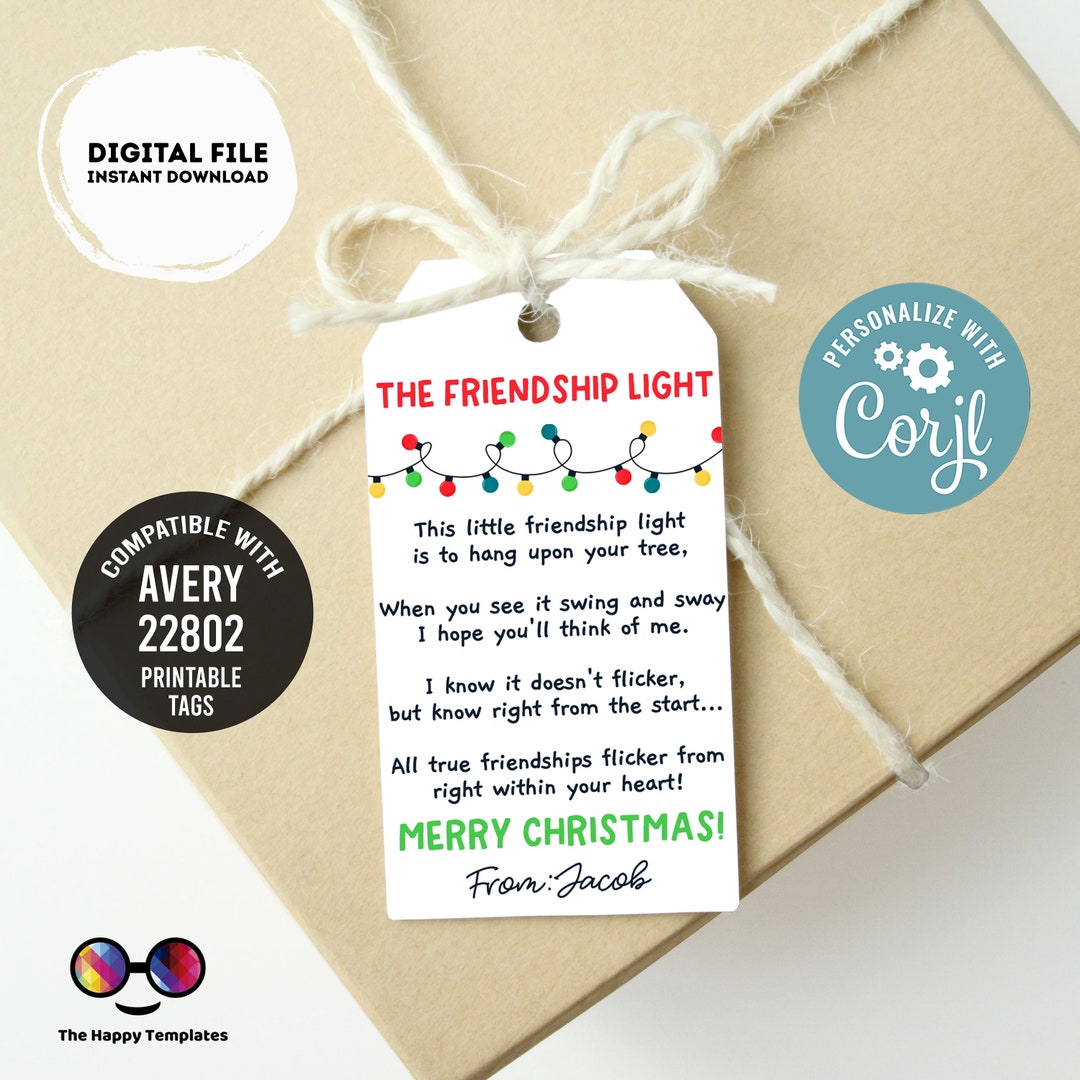 The Friendship Light Thank You Tag | Christmas Lights Editable ...