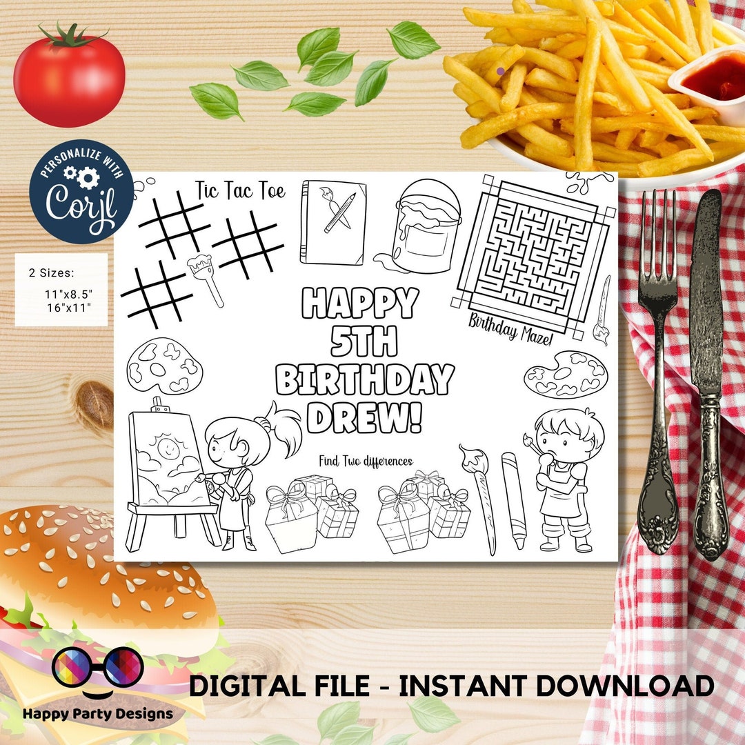 Editable Art Kids Birthday Coloring Page | Art Party Coloring Page ...