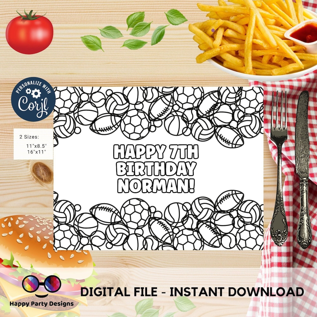 Editable Sports Birthday Coloring Page | Sports Party | Sports Coloring ...