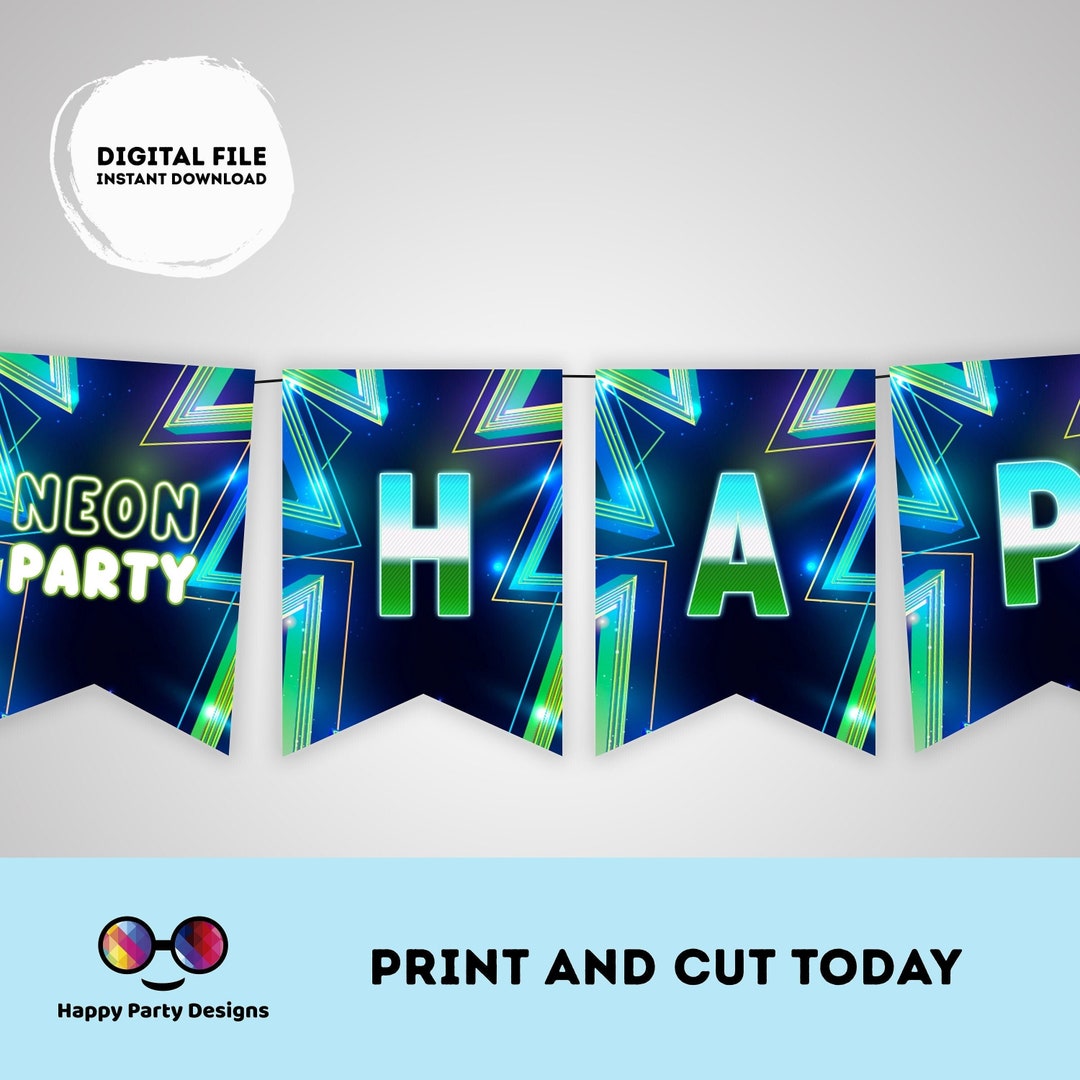 Happy Birthday Neon Blue Party Banner | Neon Glow in the Dark Birthday ...