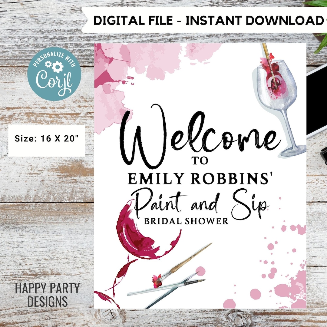 Editable Welcome Sign | Paint and Sip Wine Party Welcome Sign ...