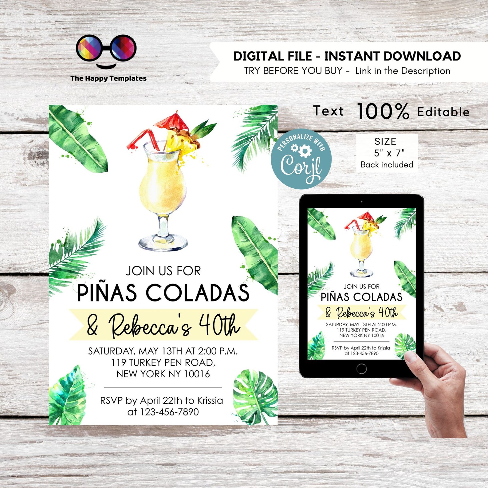 Editable Piña Colada Invitation | Summer Drinks Party Invite | EDITABLE ...