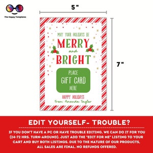 EDITABLE Merry and Bright Gift Card Holder | Christmas Gift Card Holder ...