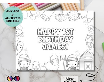 Editable Coloring Page Farm Animals Birthday Party Activity Game Farm ...