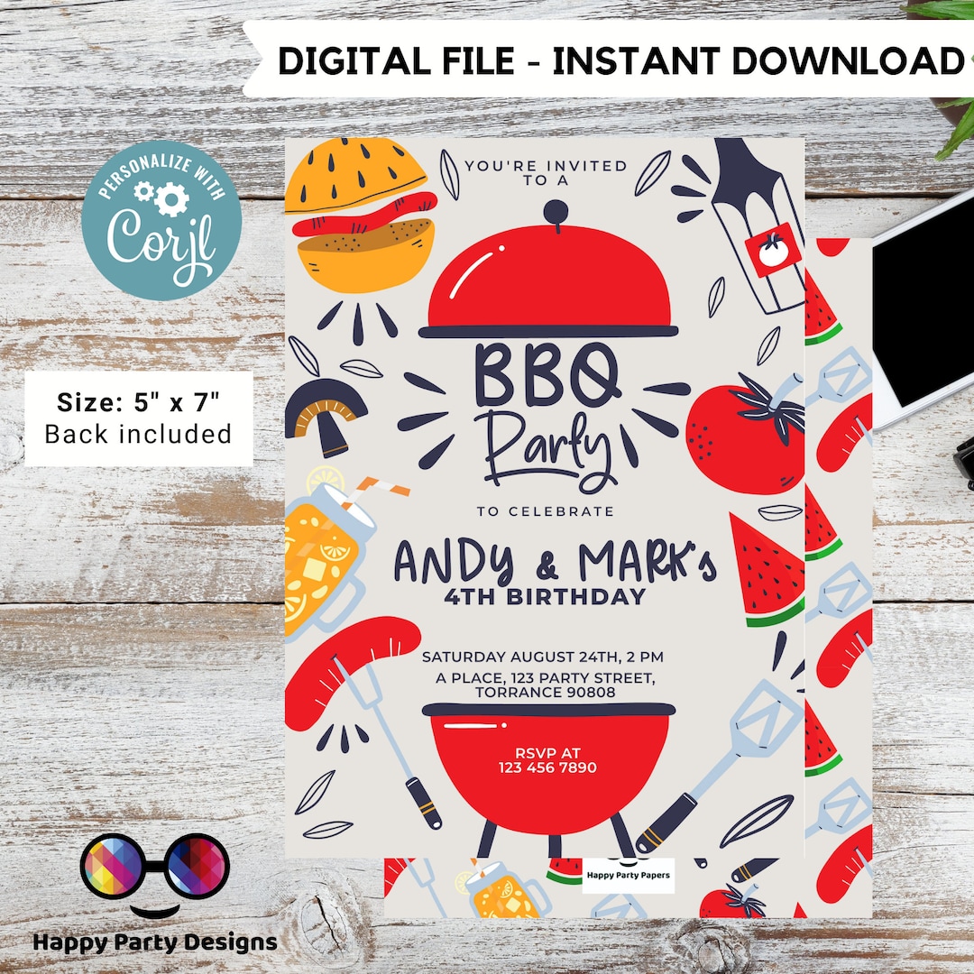EDITABLE BBQ Birthday Invitation | Kids Summer Birthday Printable ...