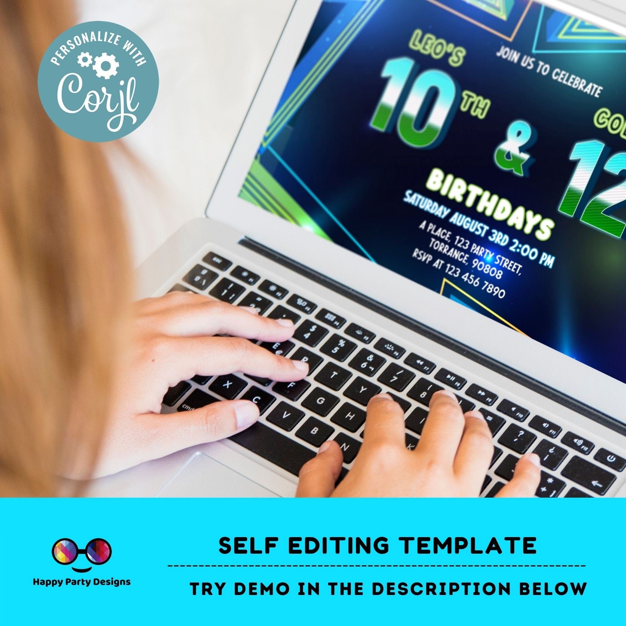 EDITABLE Neon Sibling Birthday Invitations | Any Age! Double Birthday ...